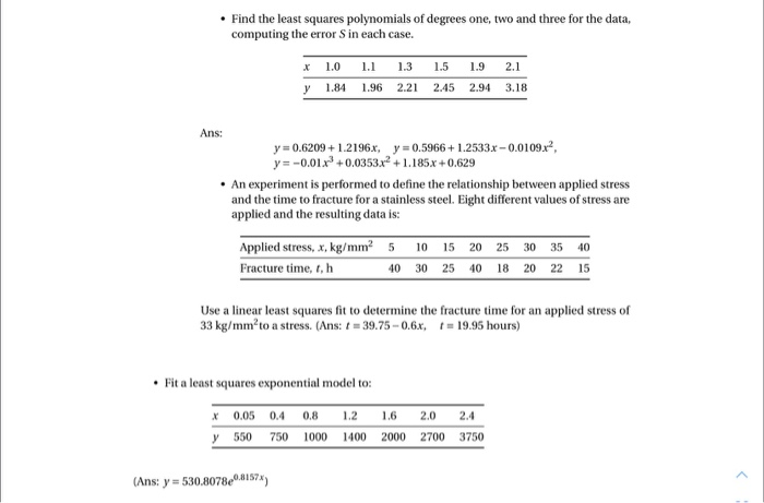 Solved Find the least squares polynomials of degrees one, | Chegg.com