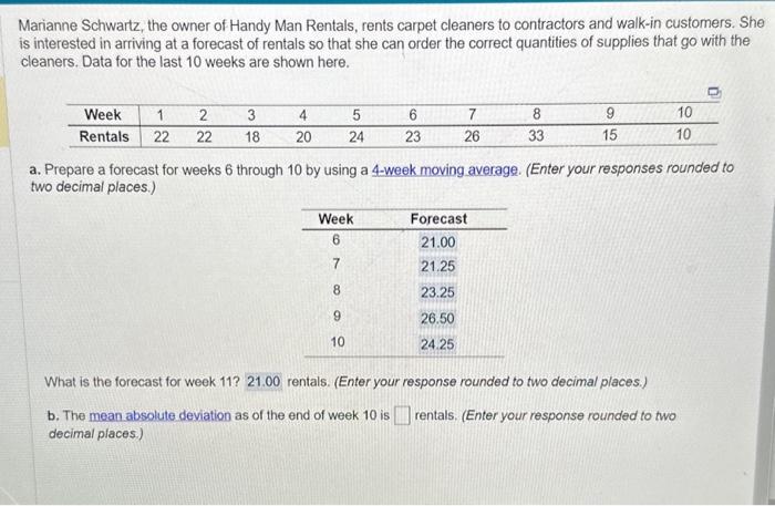 Solved Marianne Schwartz, the owner of Handy Man Rentals, | Chegg.com