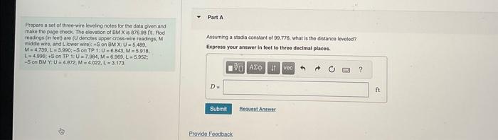 Solved Prepare a set of three-wire leveling notes for the | Chegg.com
