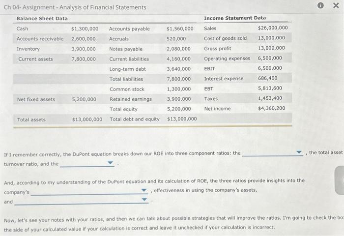 Solved Ch 04 Assignment Analysis Of Financial Statements 