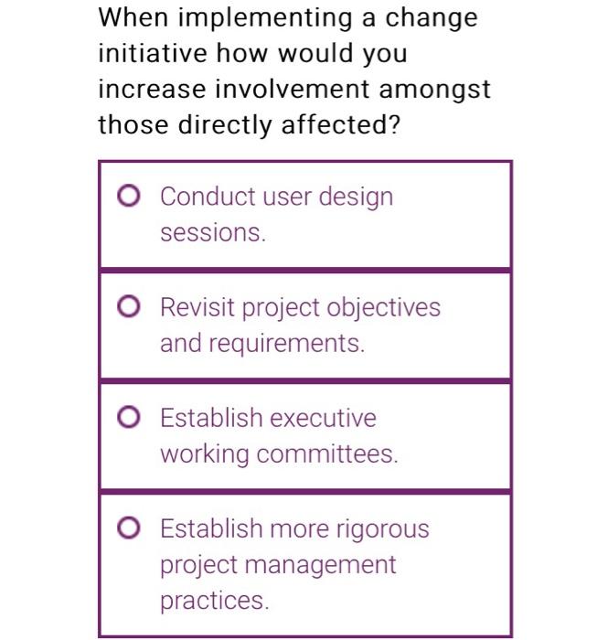 Solved When implementing a change initiative how would you | Chegg.com
