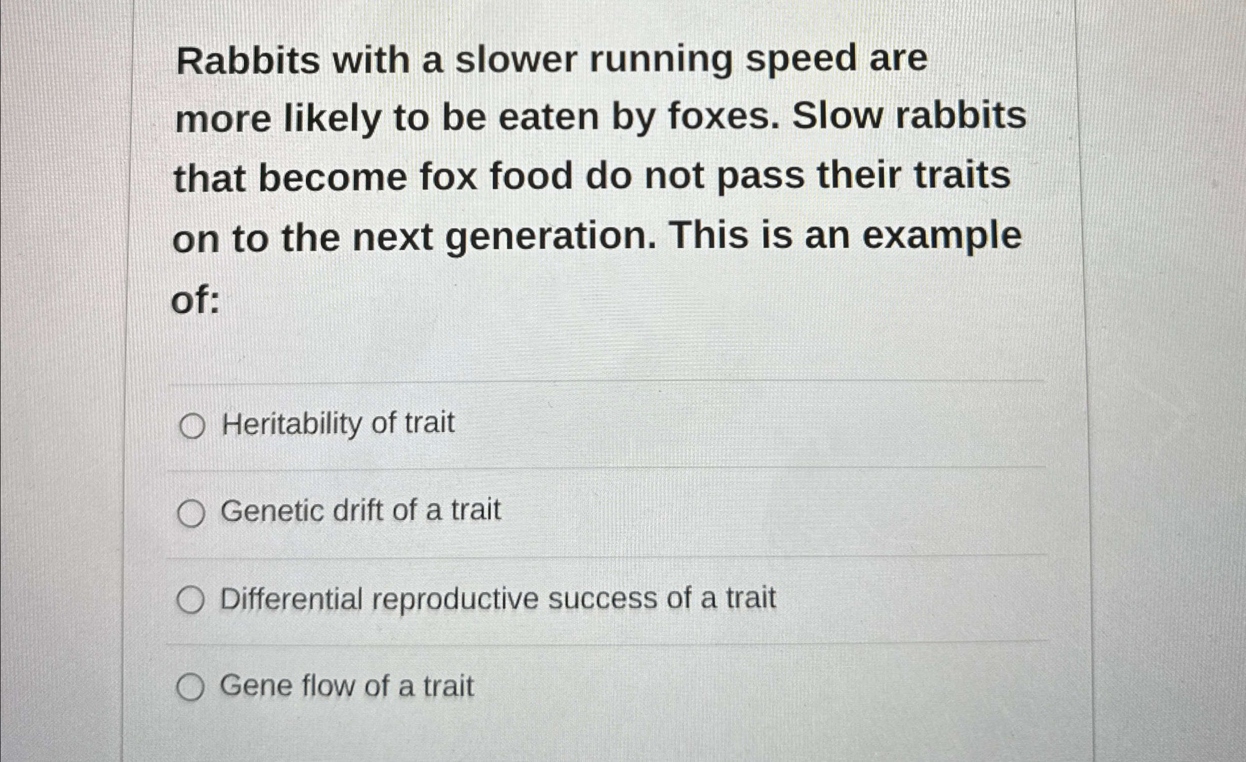 Solved Rabbits with a slower running speed are more likely | Chegg.com