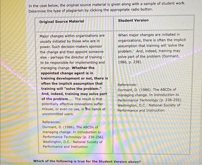 In the case below, the original source material is | Chegg.com