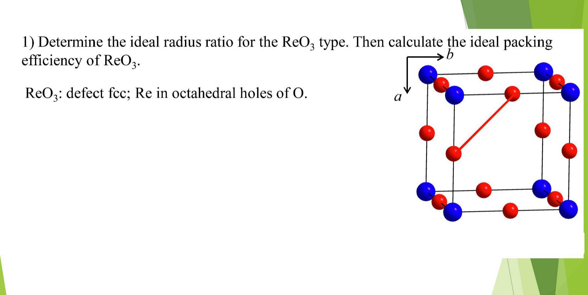 Solved Determine the ideal radius ratio for the ReO3 ﻿type. | Chegg.com
