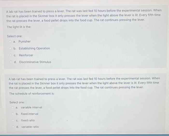 Solved A lab rat has been trained to press a lever. The rat | Chegg.com