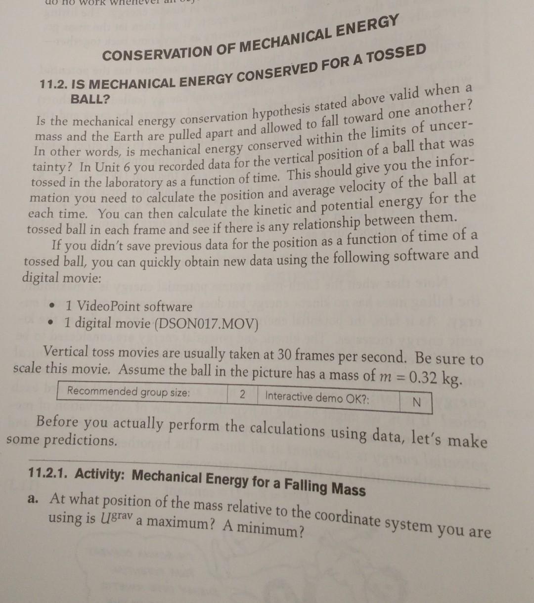 Solved CONSERVATION OF MECHANICAL ENERGY 11.2. IS MECHANICAL | Chegg.com