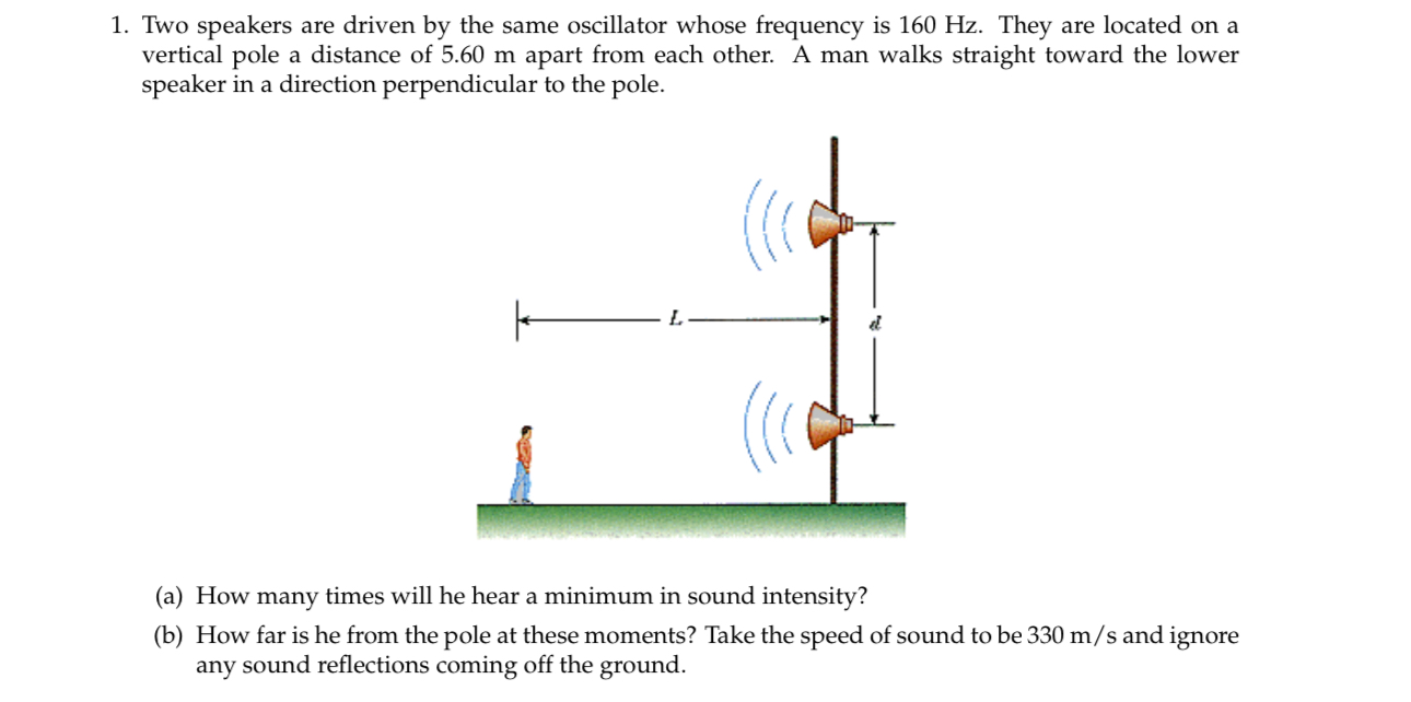 Solved Two speakers are driven by the same oscillator whose | Chegg.com
