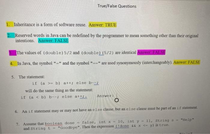 Solved True/False Questions 1. Inheritance is a form of | Chegg.com