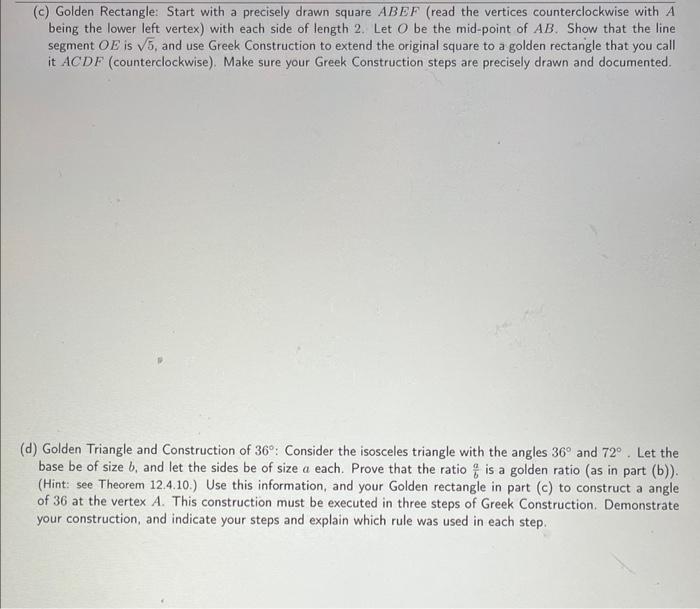 Solved (c) Golden Rectangle: Start with a precisely drawn | Chegg.com