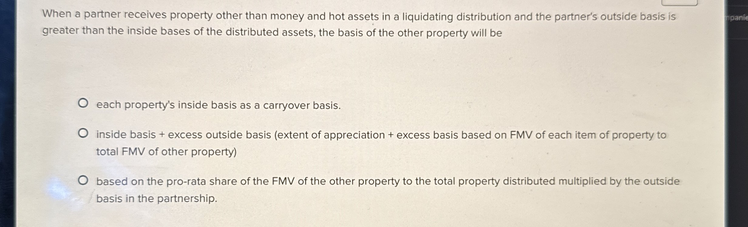 Solved When a partner receives property other than money and | Chegg.com