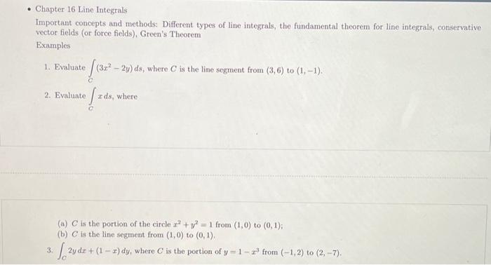Solved - Chapter 16 Line Integrals Important concepts and | Chegg.com