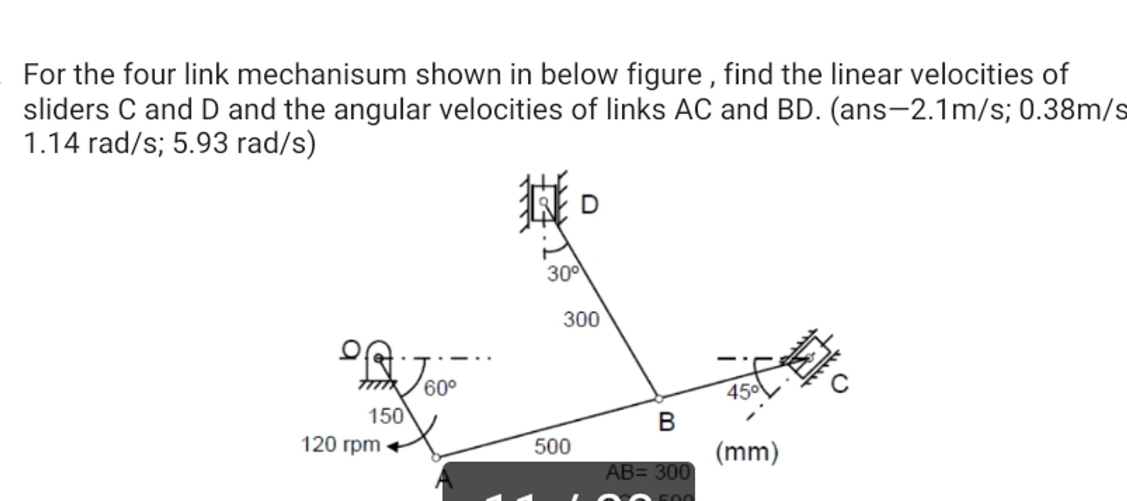 Solved For the four link mechanisum shown in below figure, | Chegg.com
