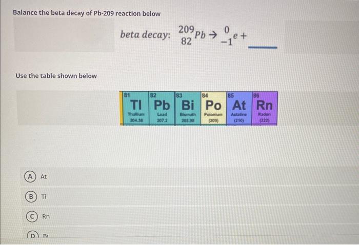 Solved Balance the beta decay of Pb−209 reaction below beta | Chegg.com