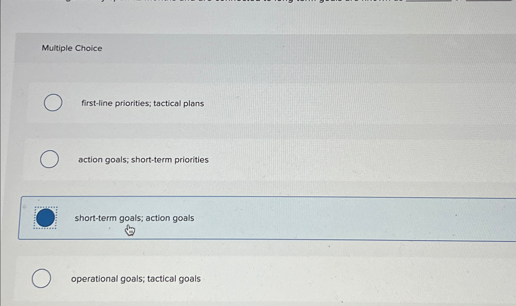 Solved Multiple Choicefirst-line priorities; tactical | Chegg.com