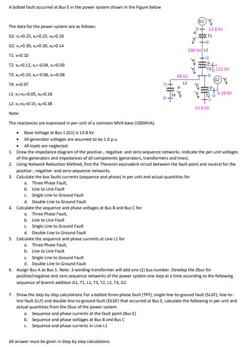 Solved A bolted fault occurred at Bus E in the power system | Chegg.com