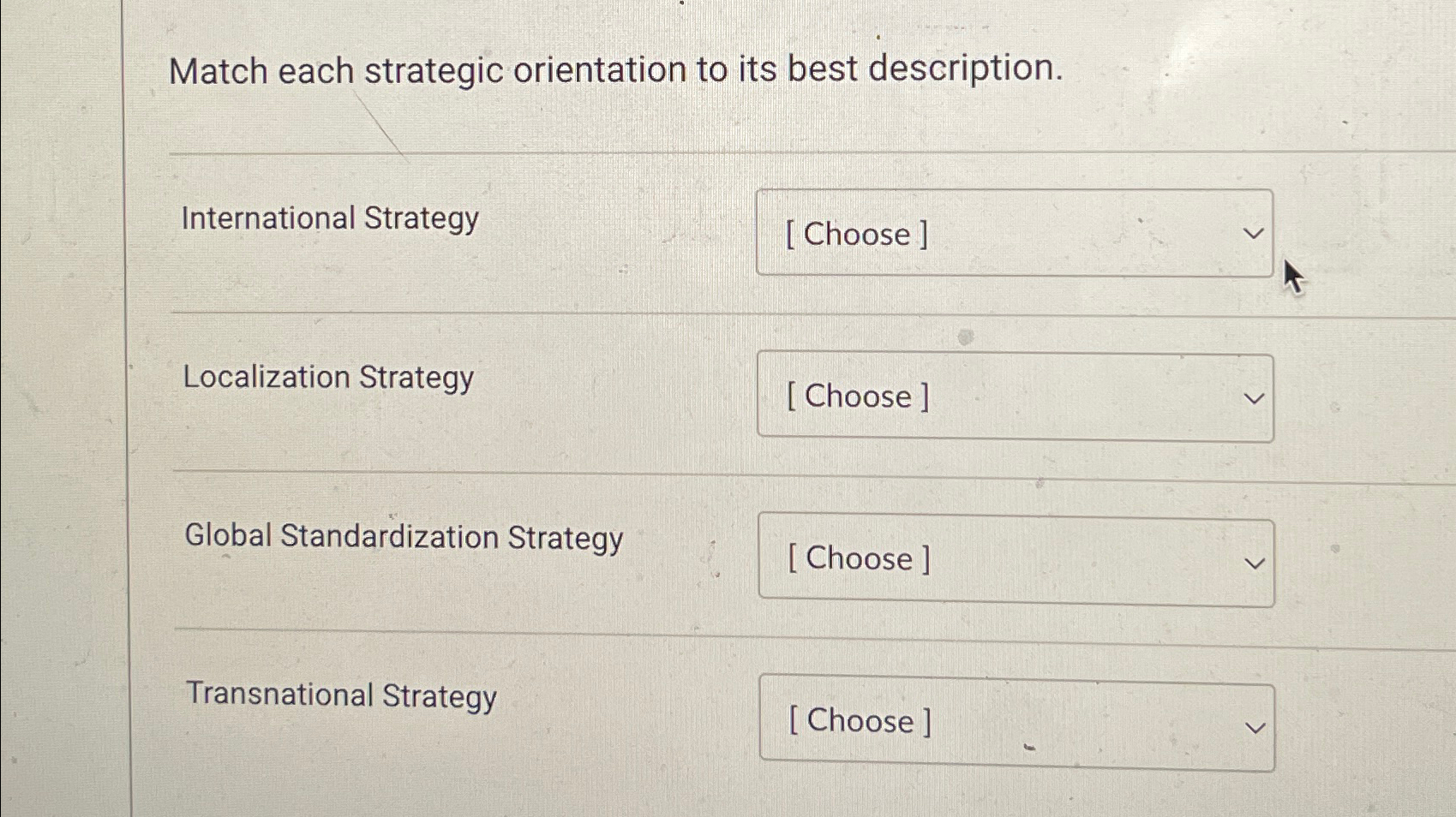 Solved Match each strategic orientation to its best | Chegg.com