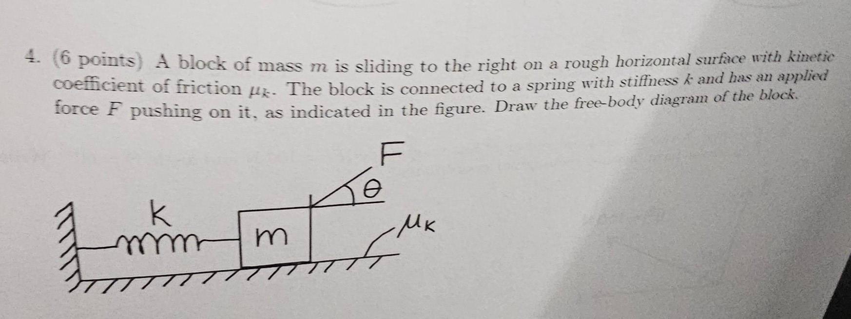 Solved (6 points) A block of mass m is sliding to the right | Chegg.com