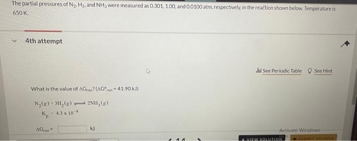 Solved The partial pressures of N2,H2, and NH3 were measured | Chegg.com