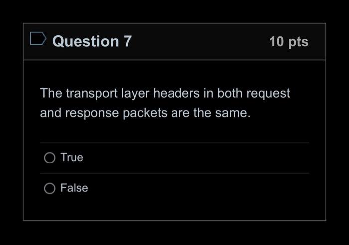 Solved Question 7 10 pts The transport layer headers in both | Chegg.com