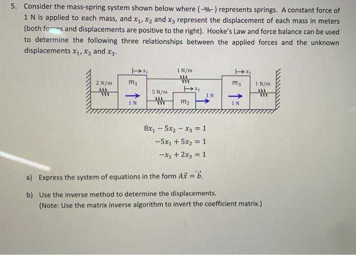 Solved 5. Consider the mass-spring system shown below where | Chegg.com