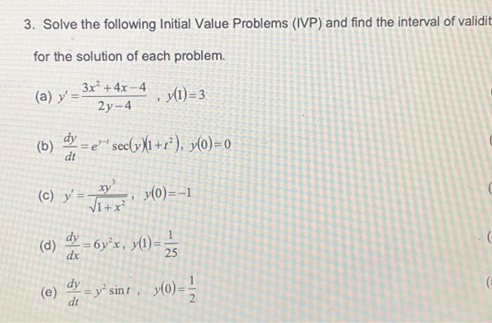 Solved 3. Solve the following Initial Value Problems (IVP) | Chegg.com