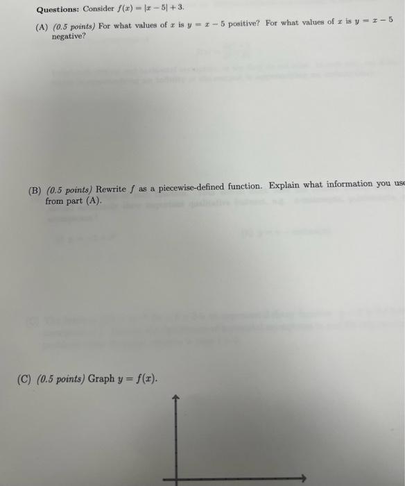 Solved Questions: Consider f(x)=∣x−5∣+3. (A) (0.5 points) | Chegg.com