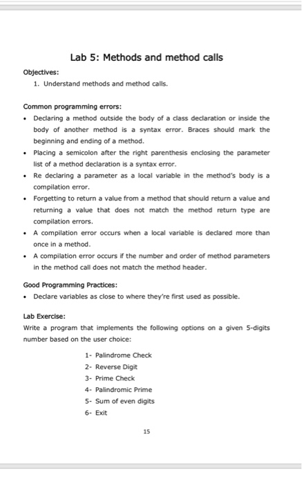 Solved Lab 5: Methods and method calls Objectives: 1. | Chegg.com
