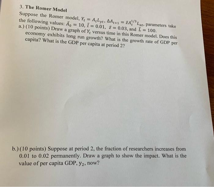 Solved 3. The Romer Model Suppose the Romer model, Y₁ = | Chegg.com