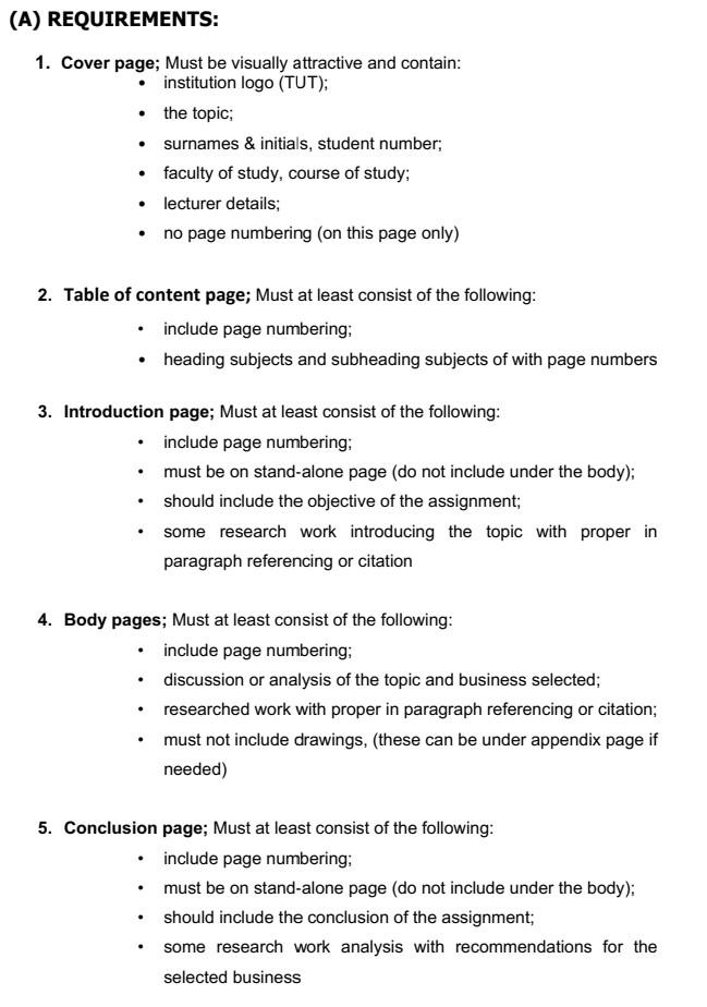 Solved (A) REQUIREMENTS: 1. Cover page; Must be visually | Chegg.com