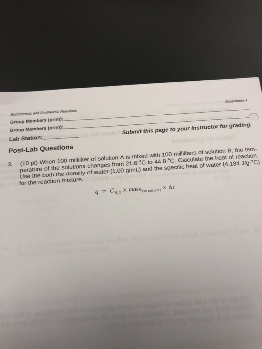 Solved Experiment 4 Endothermic and Exothermic Reactions | Chegg.com