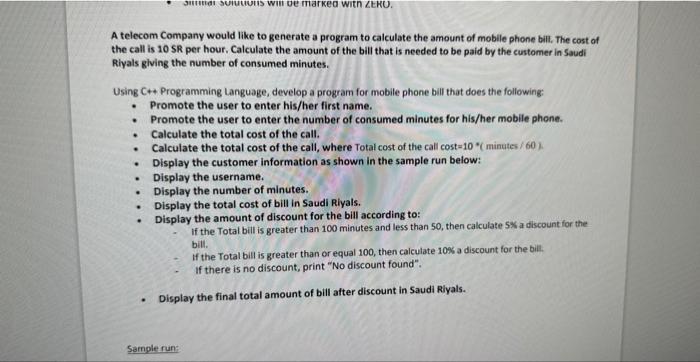 Solved A telecom Company would like to generate a program to | Chegg.com