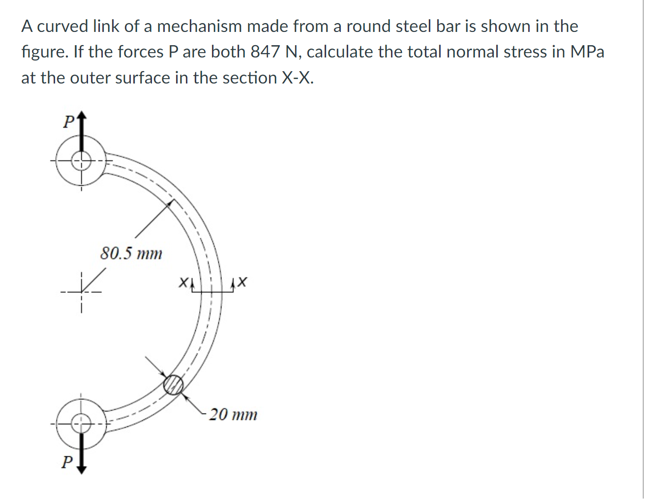 Solved A curved link of a mechanism made from a round steel | Chegg.com