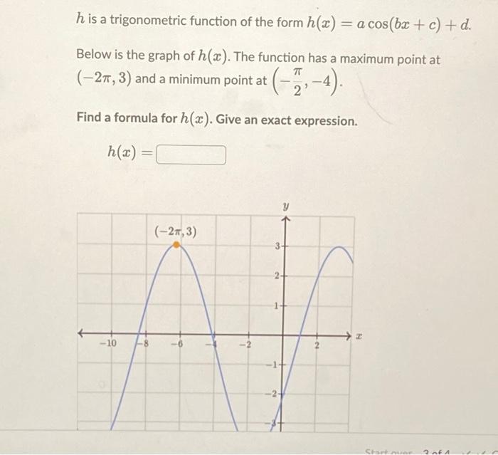 Solved h is a trigonometric function of the form h(x) = a | Chegg.com