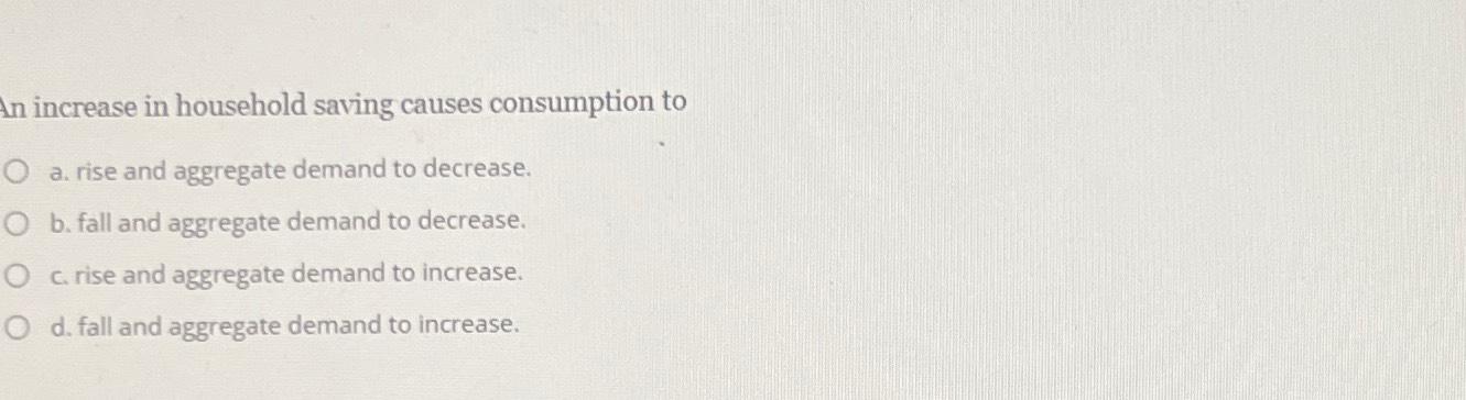 Solved An increase in household saving causes consumption | Chegg.com