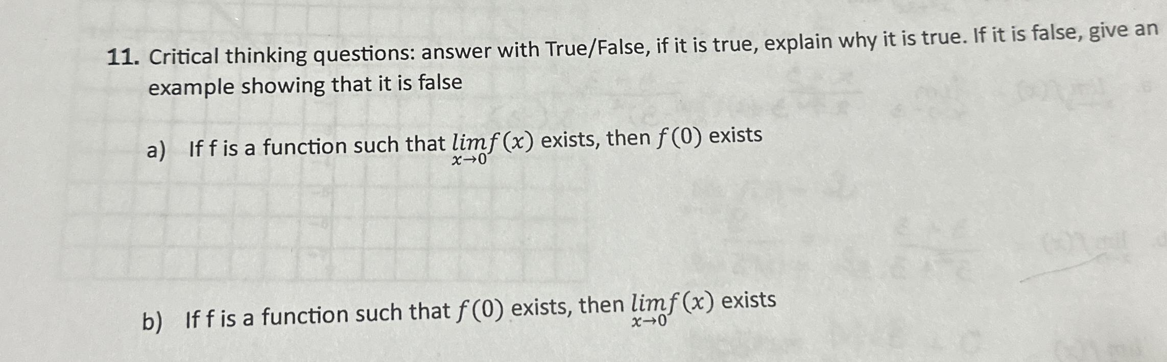 Solved Critical thinking questions: answer with True/False, | Chegg.com