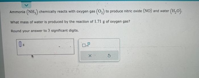 Solved Ammonia (NH3) chemically reacts with oxygen gas (O2) | Chegg.com