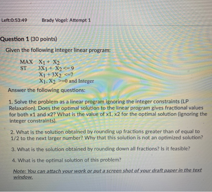 Solved Left:0:53:49 Brady Vogel: Attempt 1 Question 1 (30 | Chegg.com