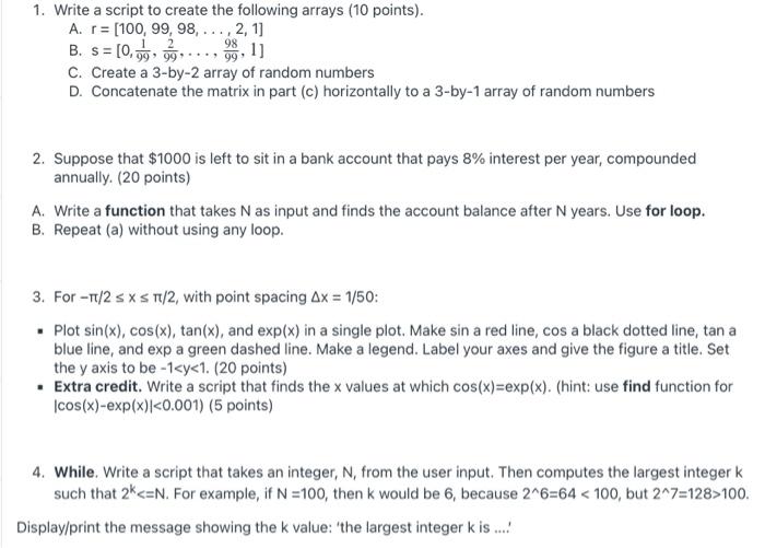 Solved 98 1. Write a script to create the following arrays | Chegg.com