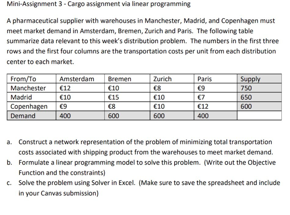 Mini-Assignment 3 - Cargo assignment via linear | Chegg.com