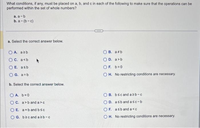 Solved What conditions, if any, must be placed on a,b, and c | Chegg.com