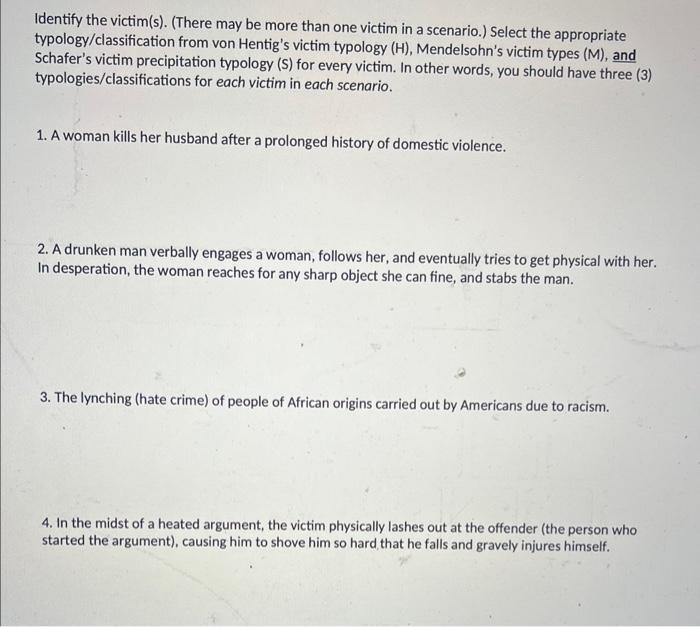 Identify the victim(s). (There may be more than one | Chegg.com