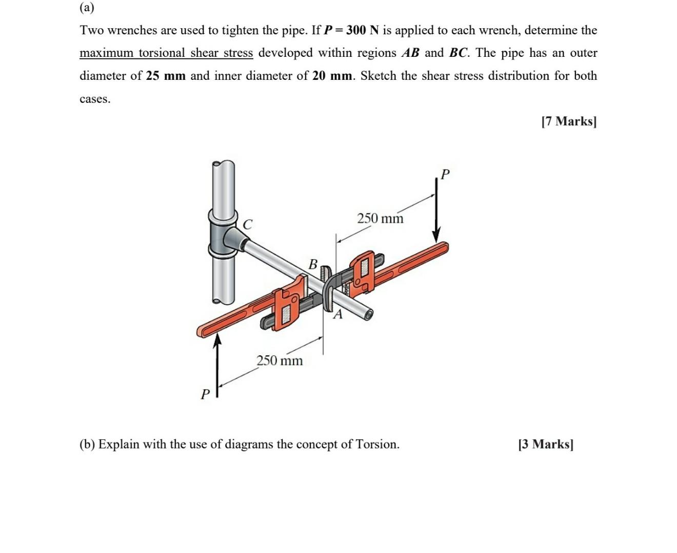 Solved (a) Two wrenches are used to tighten the pipe. If P= | Chegg.com