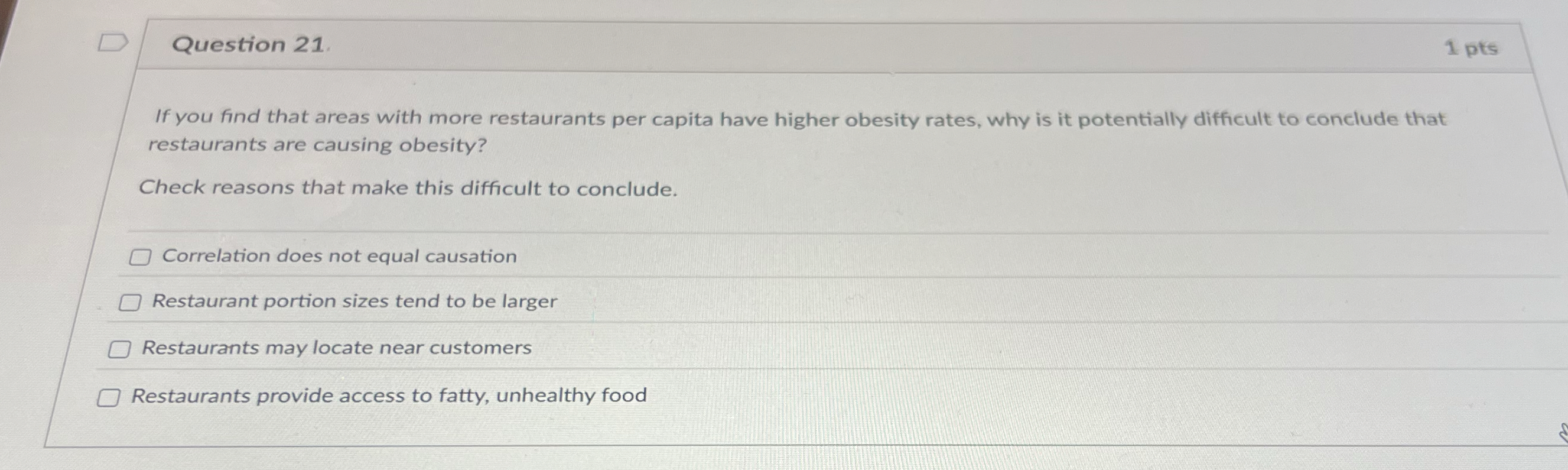 Solved Question 21.1 ﻿ptsIf you find that areas with more | Chegg.com