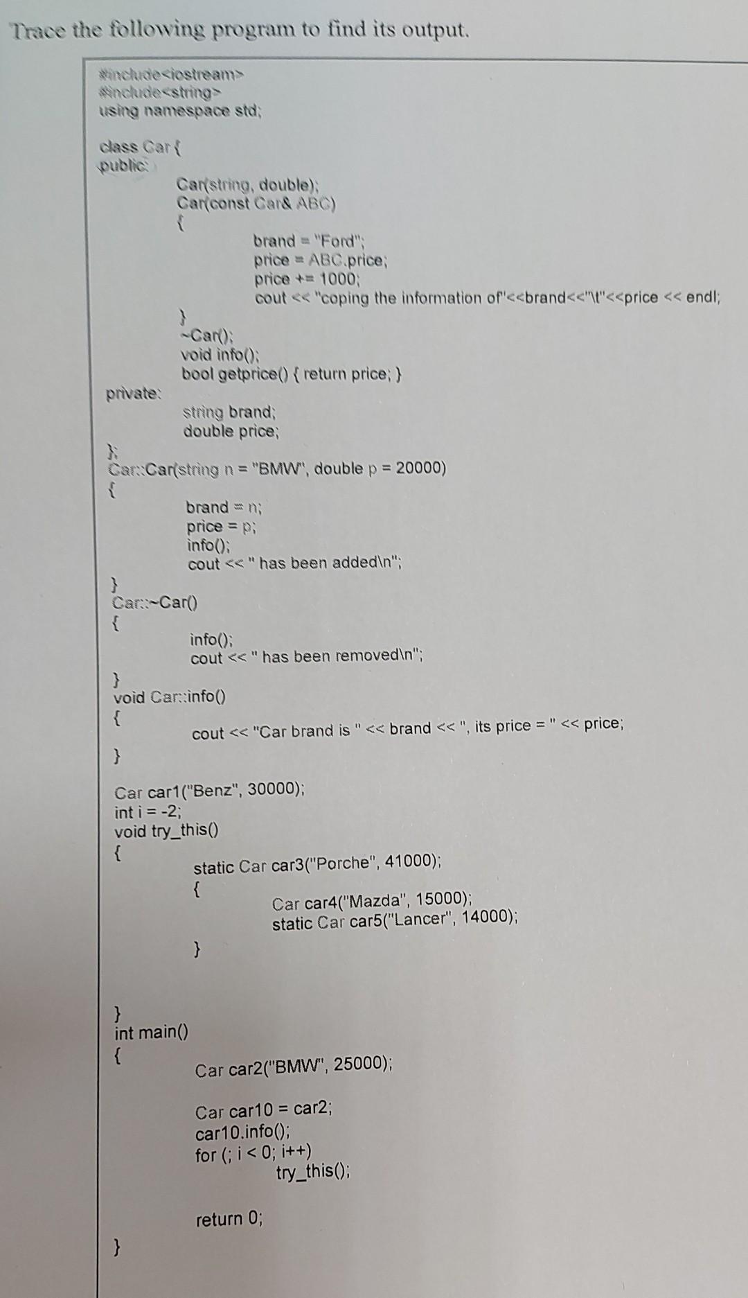 Solved following program to find its output. Winclude=ABC, | Chegg.com