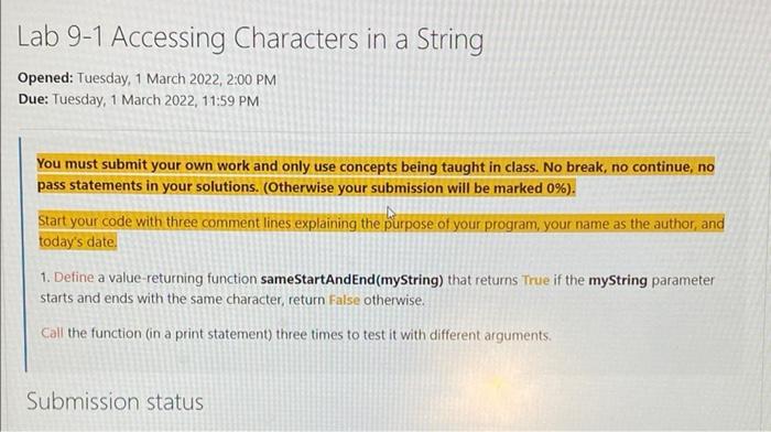 Solved Lab 9-1 Accessing Characters in a String Opened: | Chegg.com