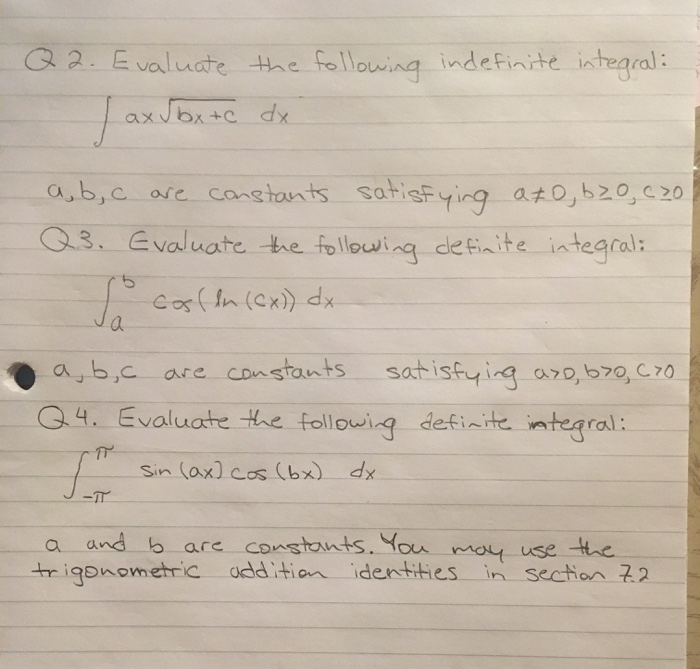 Solved Q2. Evaluate the following indefinite integral: Ja | Chegg.com