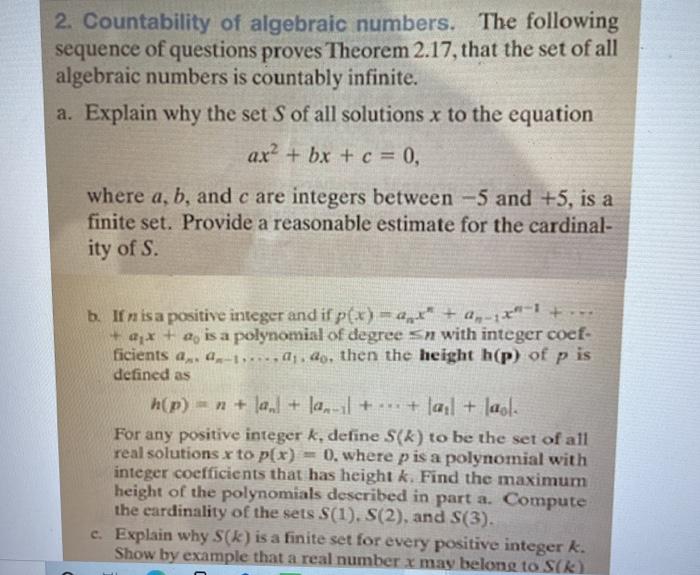 Solved 2. Countability of algebraic numbers. The following | Chegg.com