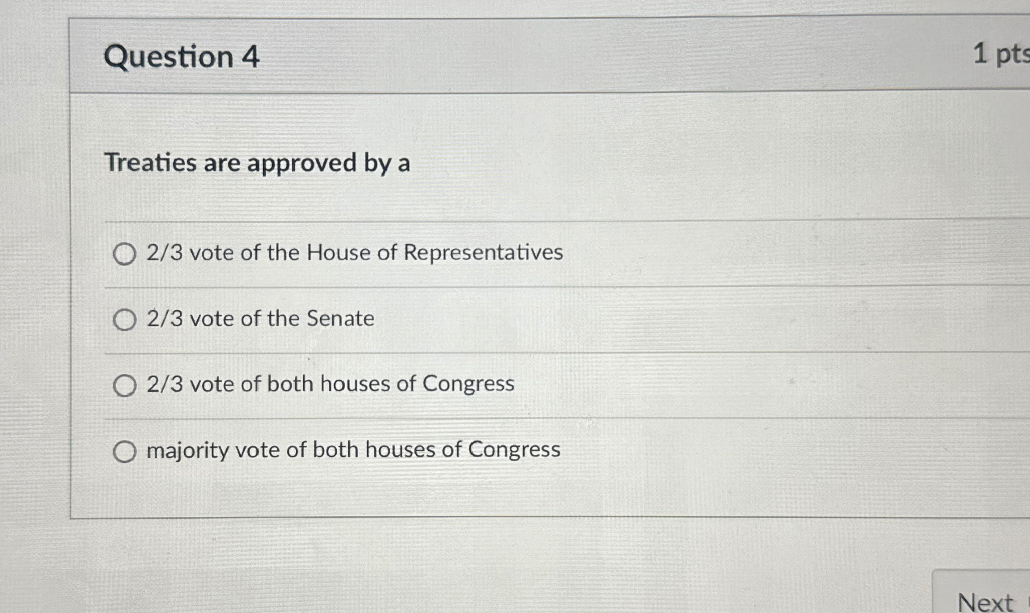 Solved Question 41 ﻿ptsTreaties are approved by a23 ﻿vote of | Chegg.com