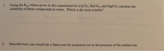Solved 1. Using the Ksp values given in this experiment for | Chegg.com