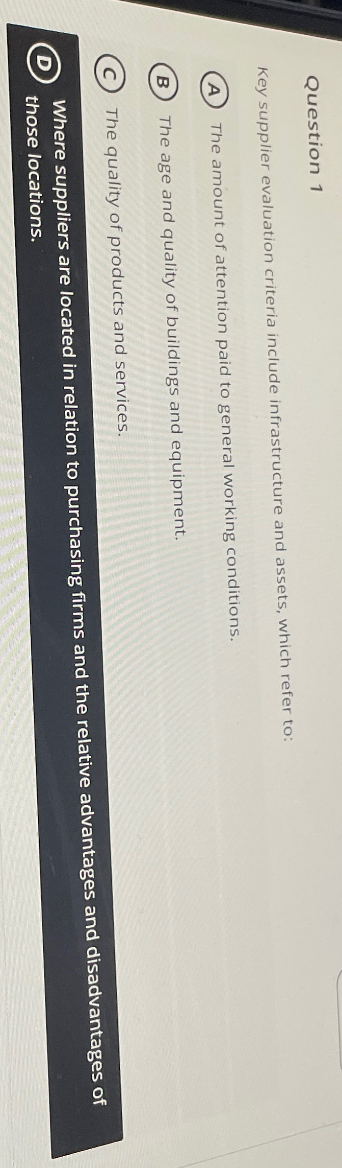 Solved Question 1Key supplier evaluation criteria include | Chegg.com